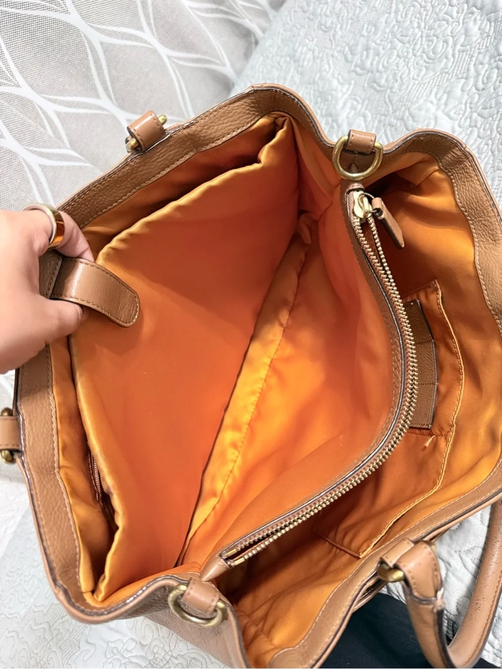 Coach | Bags | Coach Tan Pebbled Leather Satchel With Red Tag F23268 ...